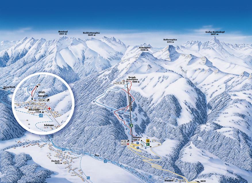 SkiMap voor Lechtaler Bergbahnen, Oostenrijk